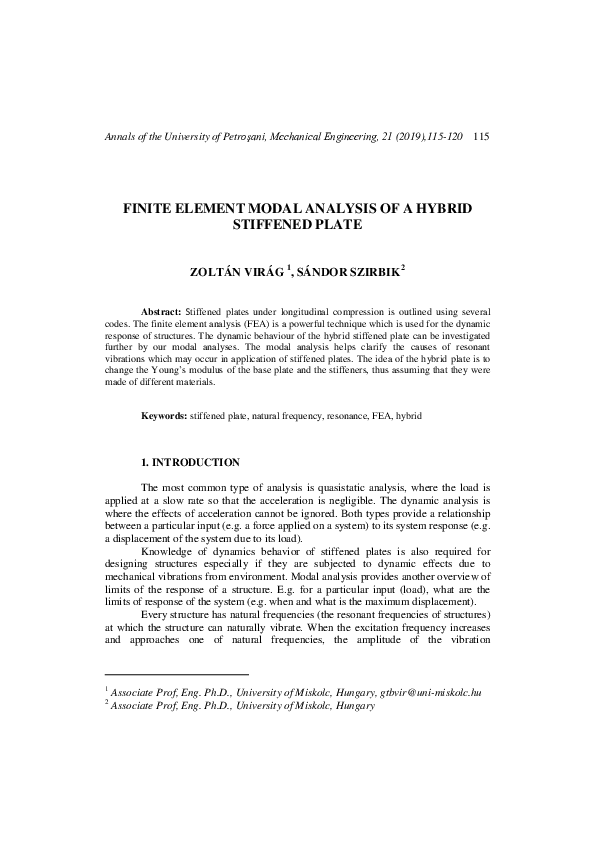 (PDF) Finite Element Modal Analysis of a Hybrid Stiffened Plate