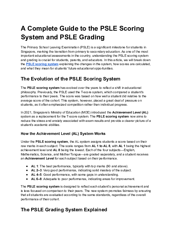 (PDF) A Complete Guide to the PSLE Scoring System and PSLE Grading