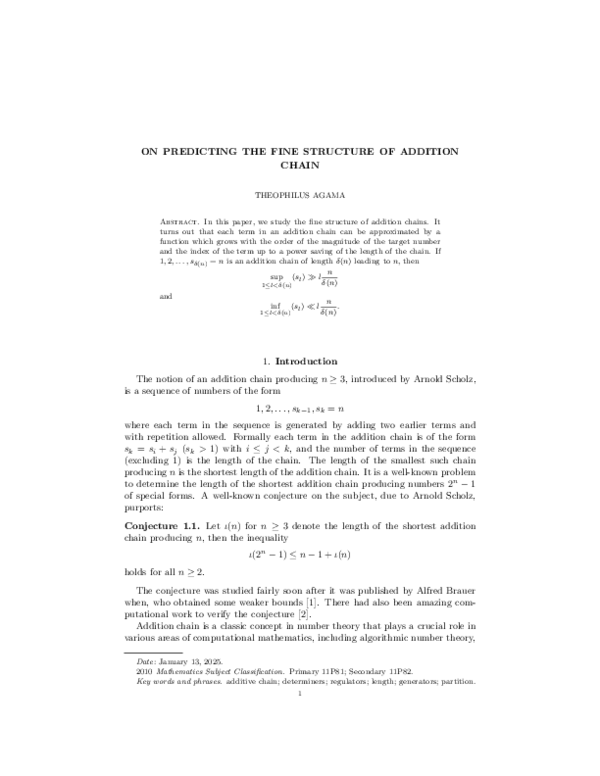 (PDF) On predicting the fine structure of addition chains