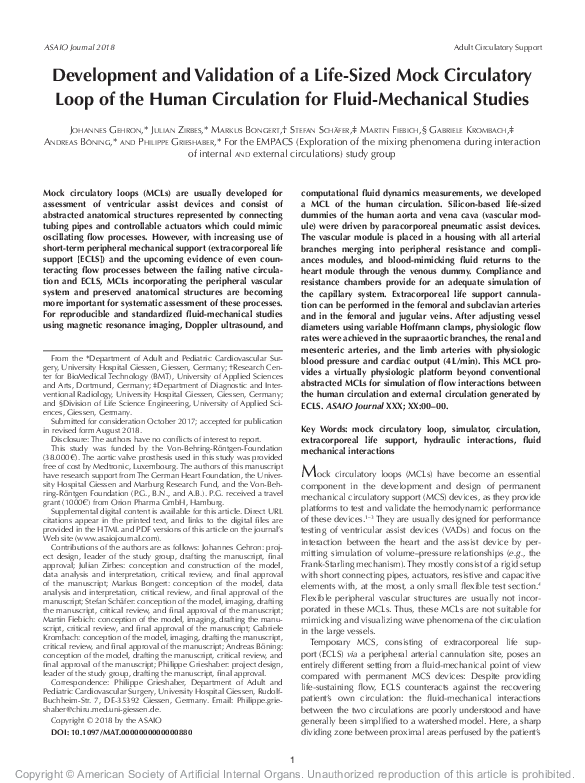 (PDF) Development and Validation of a Life-Sized Mock Circulatory Loop ...