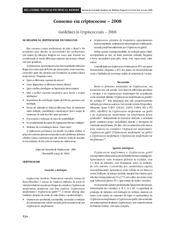 (PDF) Guidelines in cryptococcosis - 2008 | Consenso em criptococose - 2008
