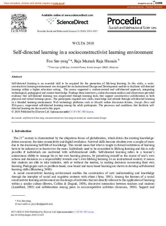 (PDF) Self-directed learning in a socioconstructivist learning environment