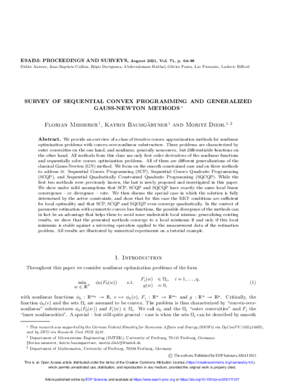 (PDF) Survey of sequential convex programming and generalized Gauss-Newton methods