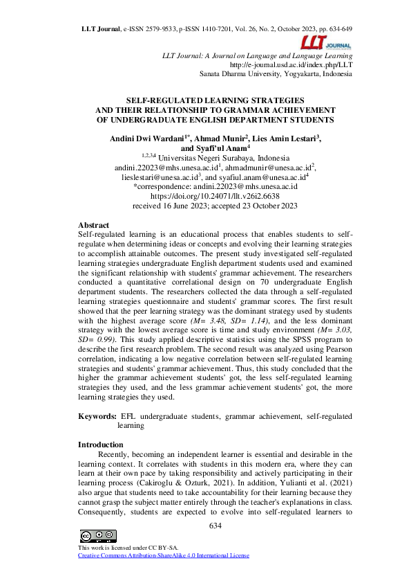 (PDF) Self-Regulated Learning and Grammar Achievement