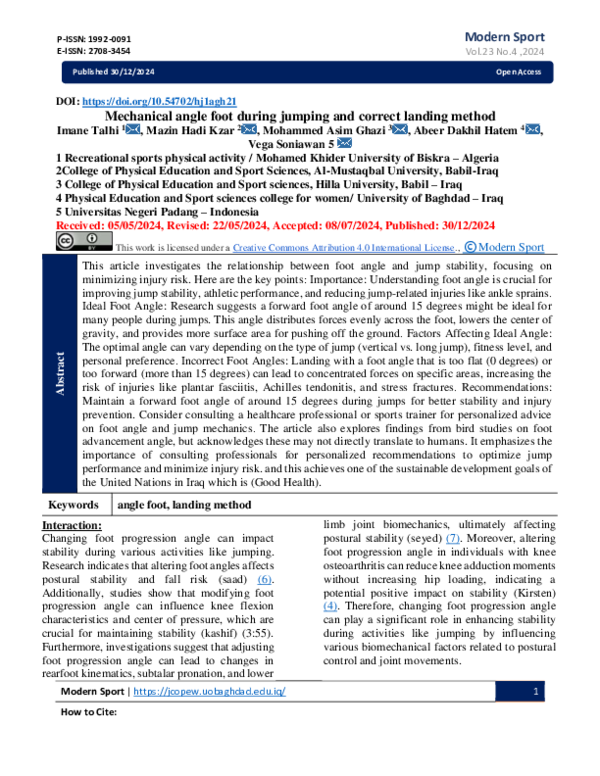 (PDF) Mechanical angle foot during jumping and correct landing method