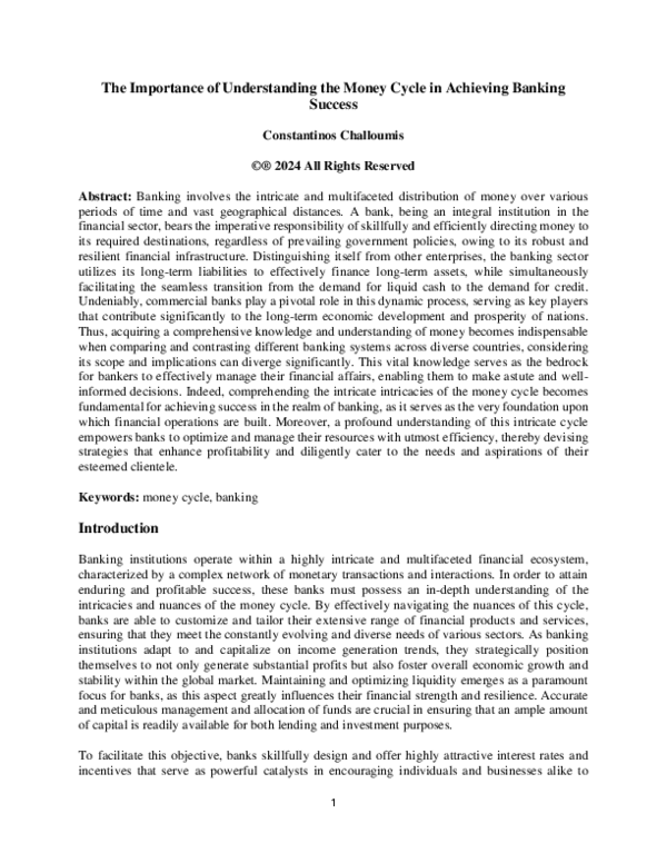 (PDF) The Importance of Understanding the Money Cycle in Achieving ...