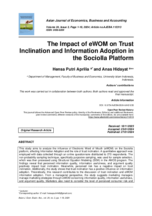 (PDF) The Impact of eWOM on Trust Inclination and Information Adoption ...