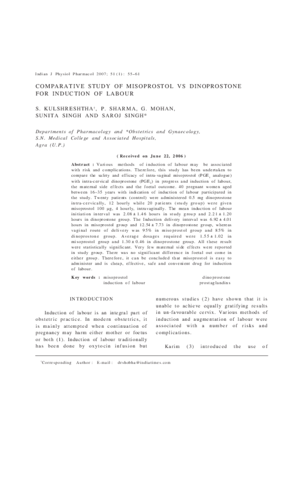 (PDF) Comparative study of misoprostol vs dinoprostone for induction of ...