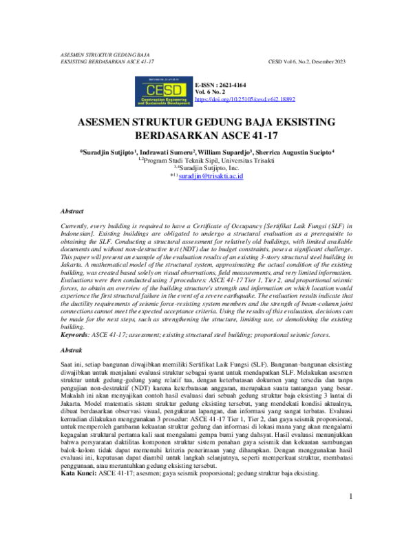 (PDF) Asesmen Struktur Gedung Baja Eksisting Berdasarkan Asce 41-17