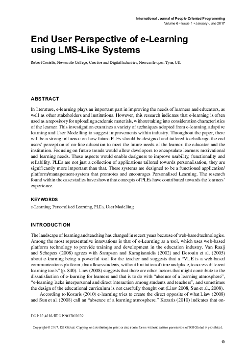(PDF) End User Perspective of e-Learning using LMS-Like Systems