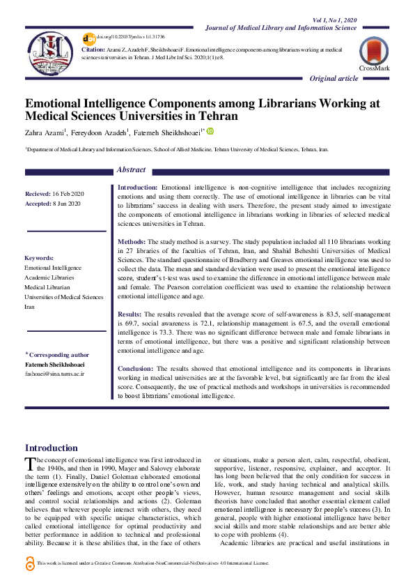 (PDF) Emotional Intelligence Components among Librarians Working at ...