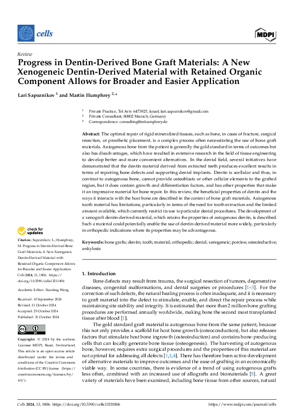 (PDF) Progress in Dentin-Derived Bone Graft Materials: A New Xenogeneic ...