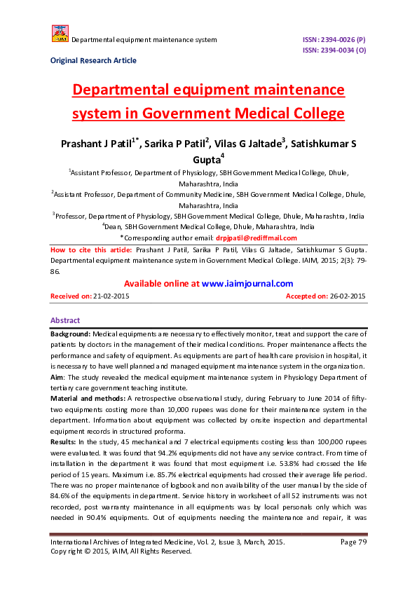 (PDF) Departmental equipment maintenance system in Government Medical ...