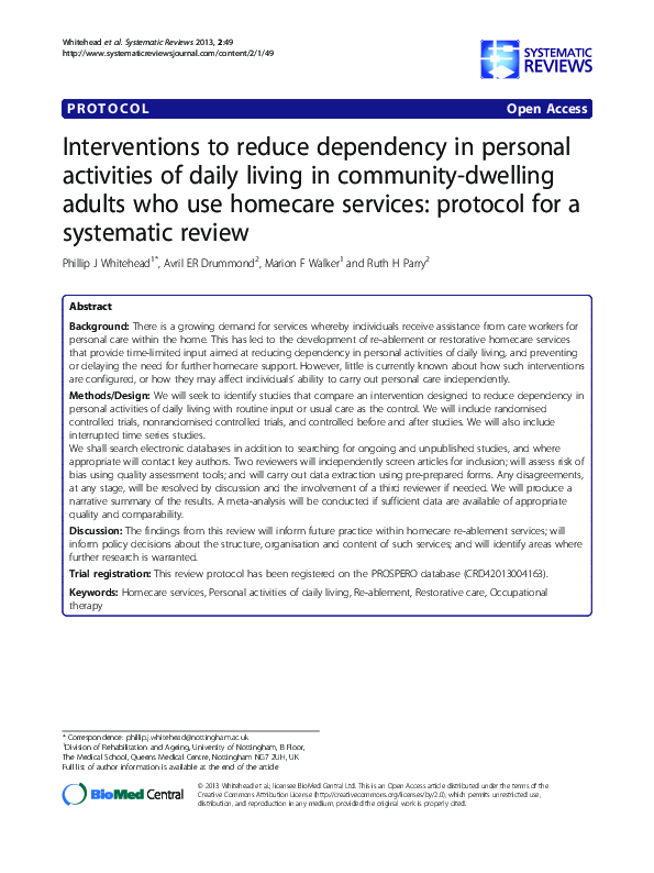 (PDF) Interventions to reduce dependency in personal activities of ...