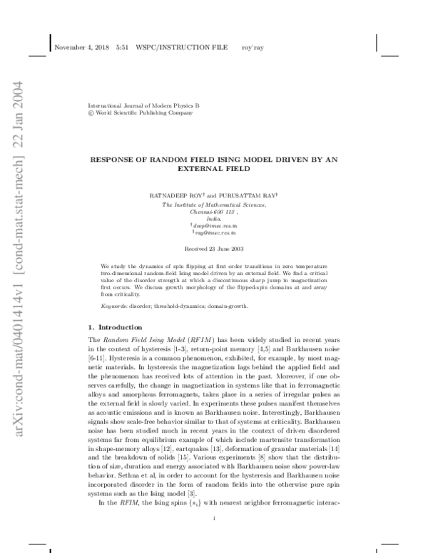 (PDF) Response of Random Field Ising Model Driven by an External Field