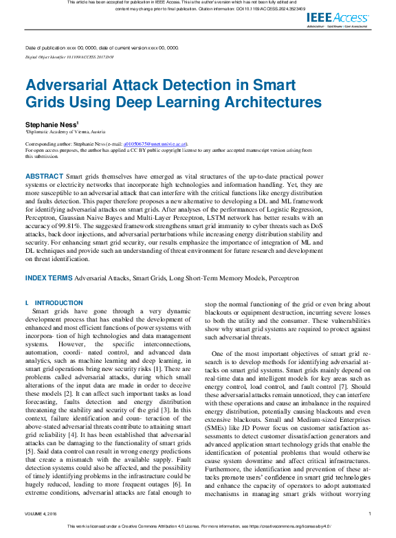 (PDF) Adversarial Attack Detection in Smart Grids Using Deep Learning Architectures