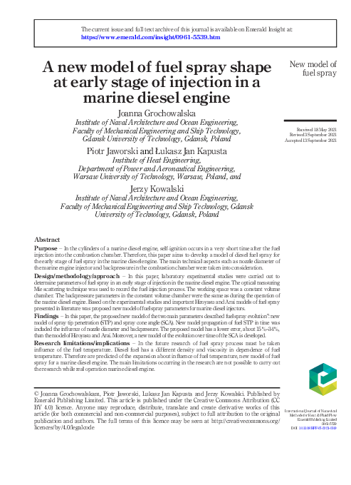 (PDF) A new model of fuel spray shape at early stage of injection in a ...