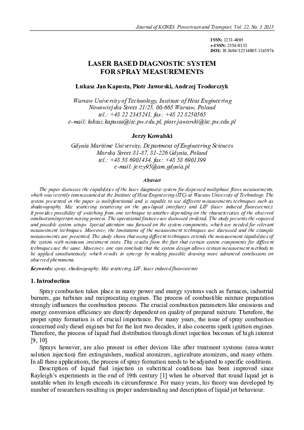 (PDF) Laser based diagnostic system for spray measurements