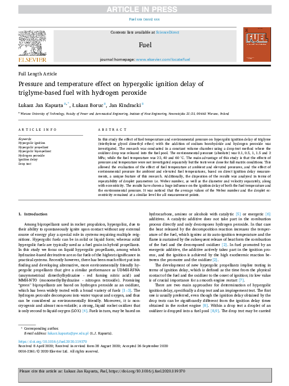 (PDF) Pressure and temperature effect on hypergolic ignition delay of ...