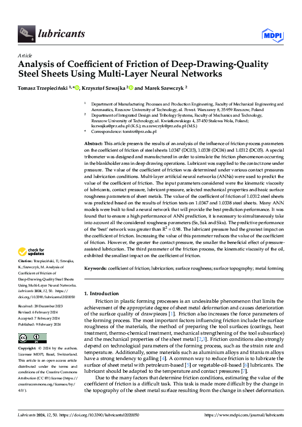 Pdf Analysis Of Coefficient Of Friction Of Deep Drawing Quality Steel Sheets Using Multi Layer