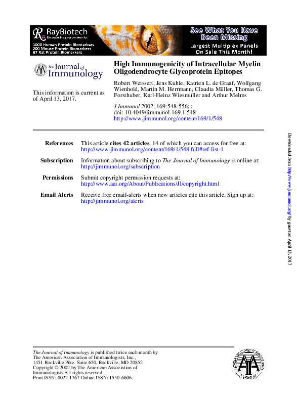 (PDF) High Immunogenicity of Intracellular Myelin Oligodendrocyte ...