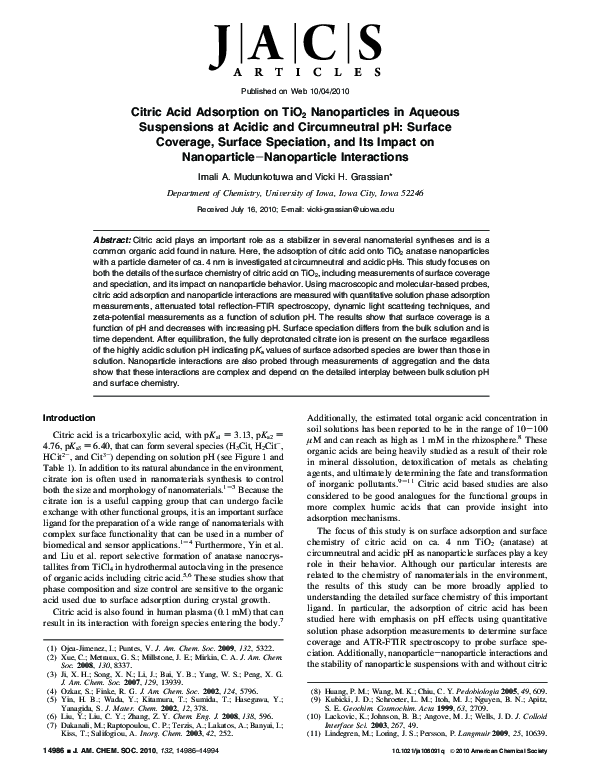 (PDF) Citric Acid Adsorption on TiO2 Nanoparticles in Aqueous ...