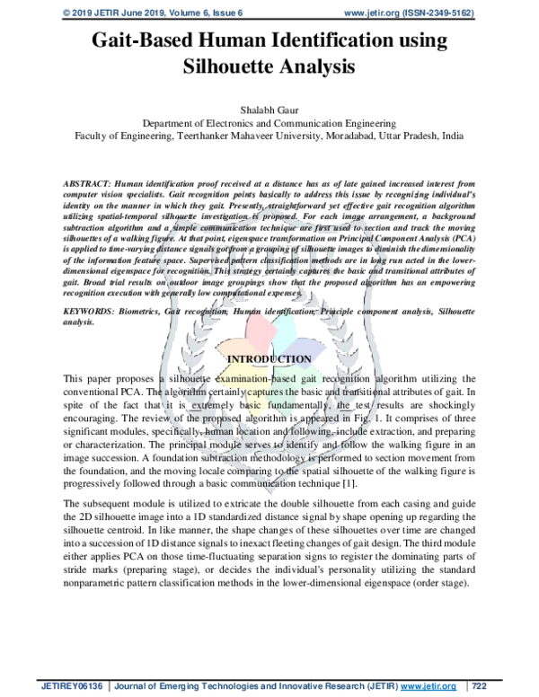Pdf Gait Based Human Identification Using Silhouette Analysis