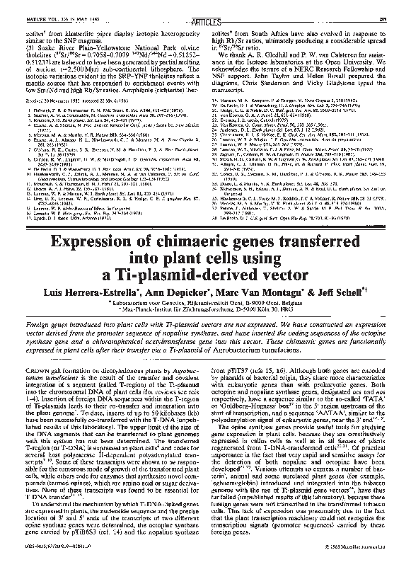 (PDF) Expression of chimaeric genes transferred into plant cells using ...