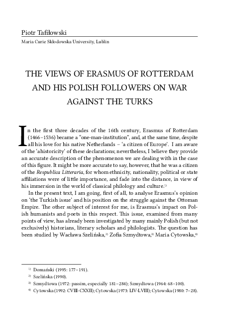 (PDF) The Views of Erasmus of Rotterdam and His Polish Followers on War ...