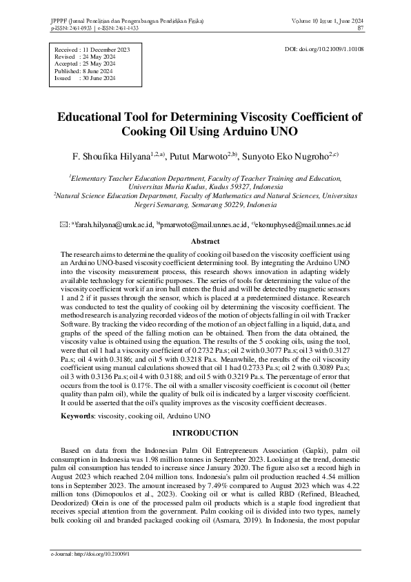 (PDF) Educational Tool for Determining Viscosity Coefficient of Cooking ...