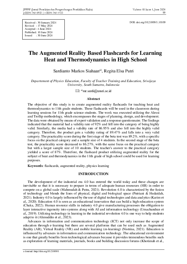 (PDF) The Augmented Reality Based Flashcards for Learning Heat and Thermodynamics in High School