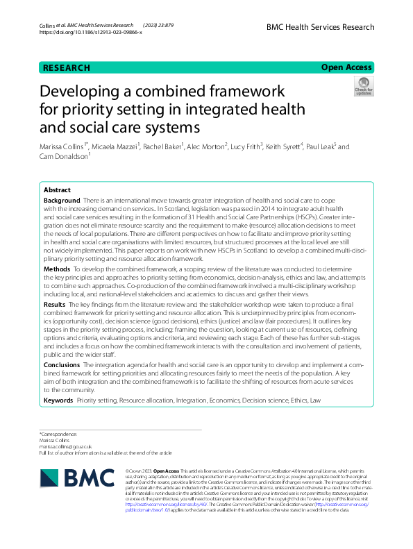 (PDF) Developing a combined framework for priority setting in ...