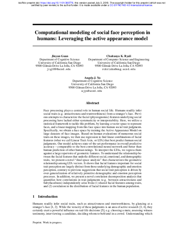 (PDF) Computational modeling of social face perception in humans: Leveraging the active ...