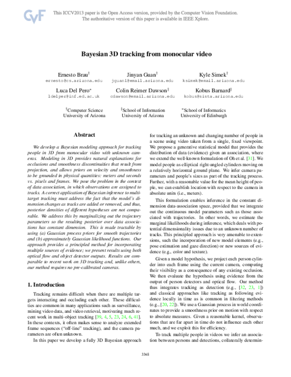 (PDF) Bayesian 3D Tracking from Monocular Video