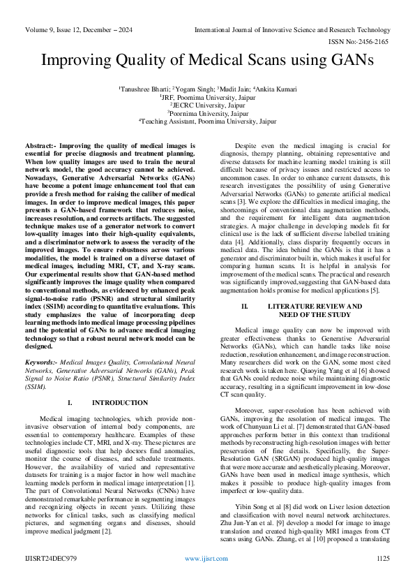 (PDF) Improving Quality of Medical Scans using GANs