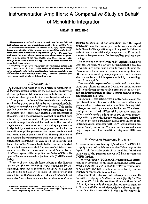 (PDF) Instrumentation amplifiers: A comparative study on behalf of ...