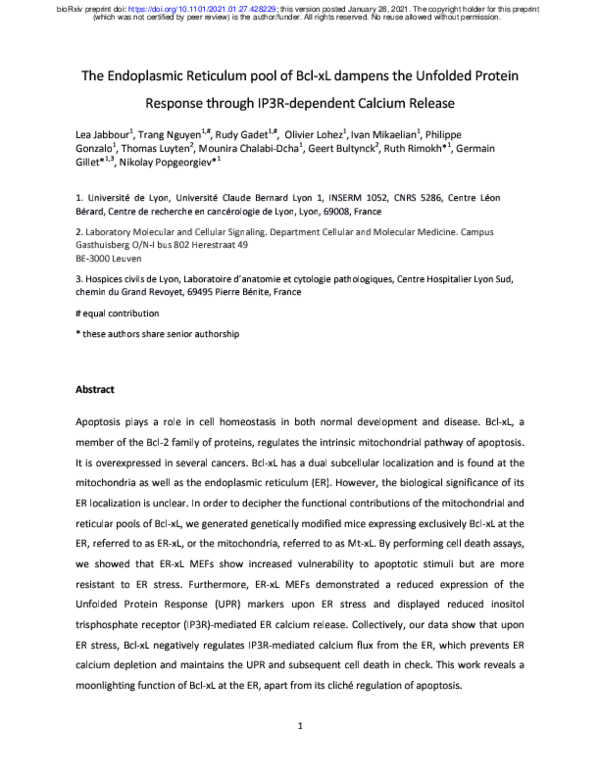 (PDF) The Endoplasmic Reticulum pool of Bcl-xL dampens the Unfolded ...