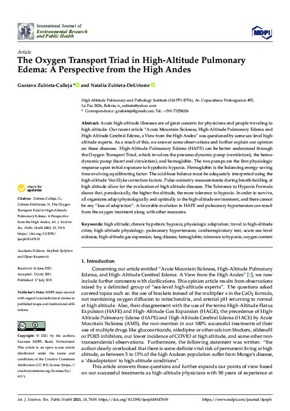 (PDF) The Oxygen Transport Triad in High Altitude Pulmonary Edema: a Perspective from the High Andes