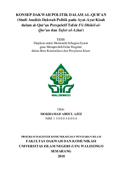 (PDF) Konsep dakwah politik dalam Al-Qur’an : studi analisis dakwah politik pada ayat-ayat kisah ...