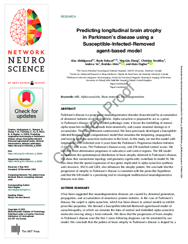 (PDF) Predicting longitudinal brain atrophy in Parkinson’s disease using a Susceptible-Infected ...