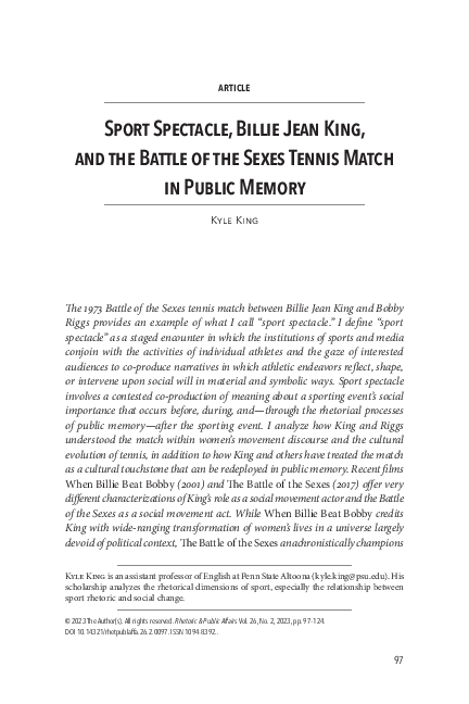 (PDF) Sport Spectacle, Billie Jean King, & the Battle of the Sexes ...