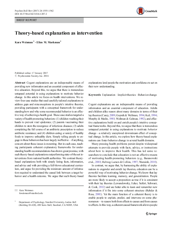 (PDF) Theory-based explanation as intervention