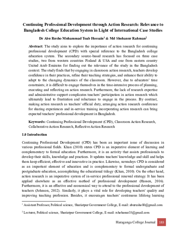 (PDF) Continuing Professional Development through Action Research: Relevance to Bangladesh ...