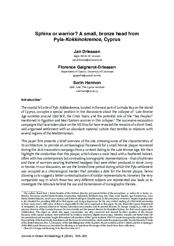 (PDF) Sphinx or warrior? A Small, Bronze Head from Pyla-Kokkinokremos ...