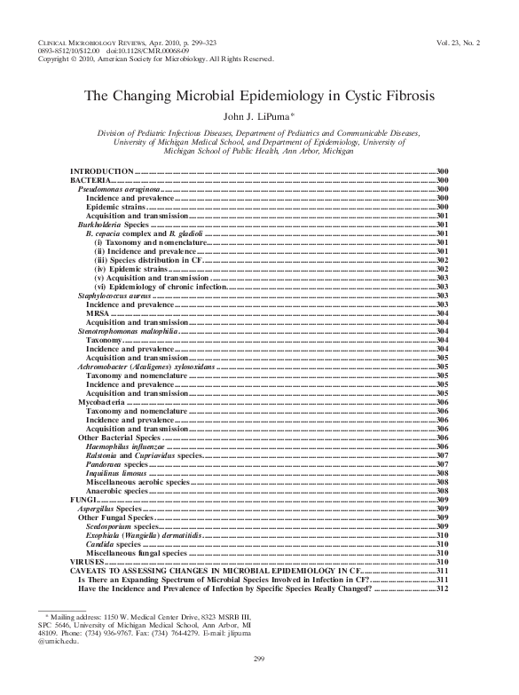 (PDF) The Changing Microbial Epidemiology in Cystic Fibrosis