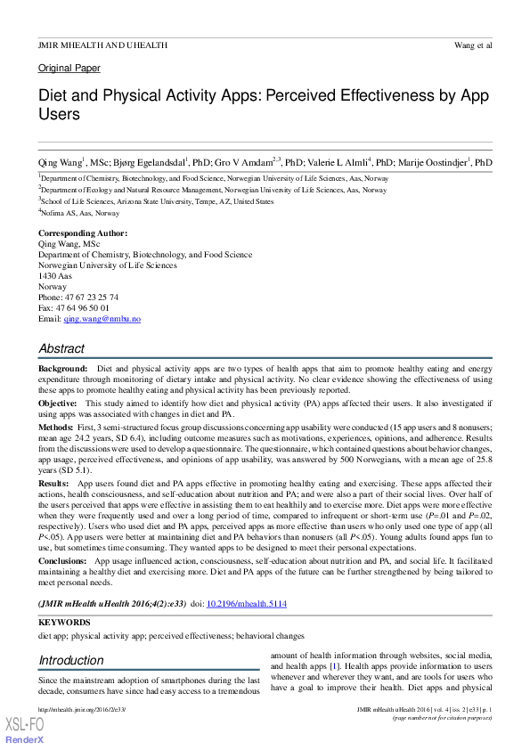 (PDF) Diet and Physical Activity Apps: Perceived Effectiveness by App Users