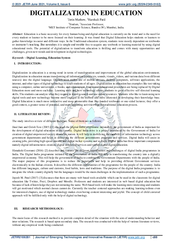 (PDF) Digitalization In Education