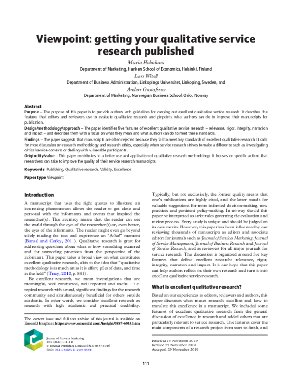 (PDF) Viewpoint: getting your qualitative service research published