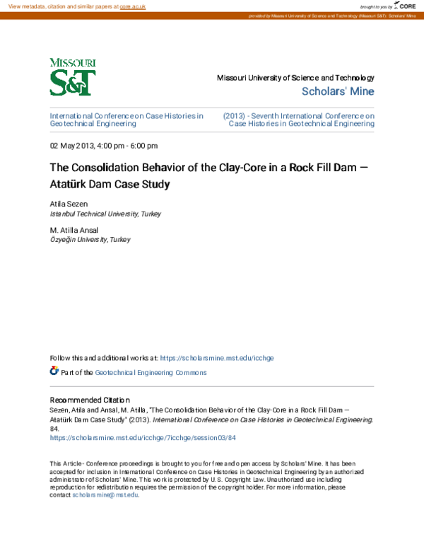 (PDF) The Consolidation Behavior of the Clay-Core in a Rock Fill Dam ...