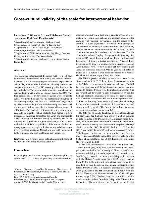(PDF) Cross-cultural validity of the scale for interpersonal behavior